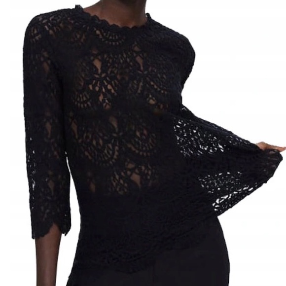 Zara | Tops | Zara Black Lace Semi Sheer Long Sleeve Top | Poshmark